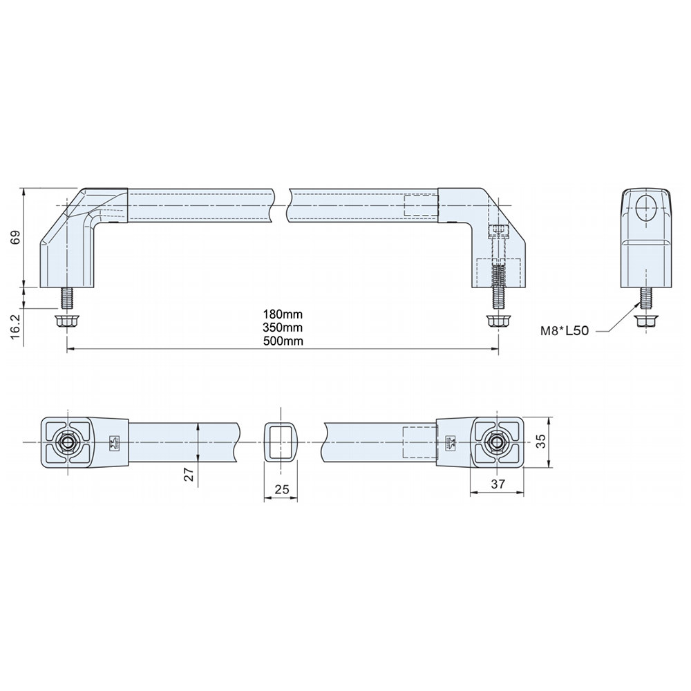 Aluminium handle silver (100kg load)